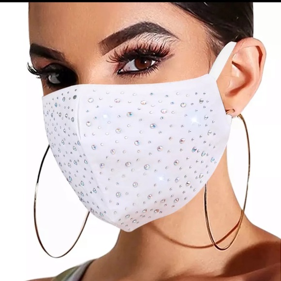 Accessories | New White Rhinestone Face Mask | Poshmark